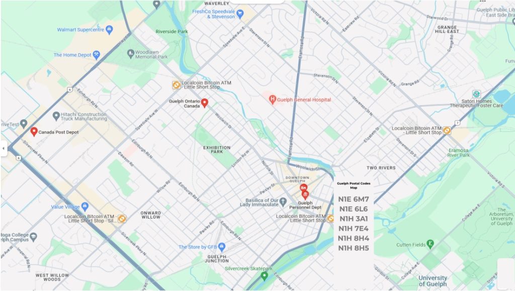 Guelph Postal Codes Map (100 Codes): Ontario