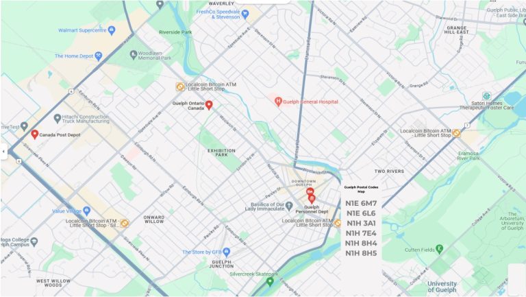 Guelph Postal Codes Map (100 Codes): Ontario